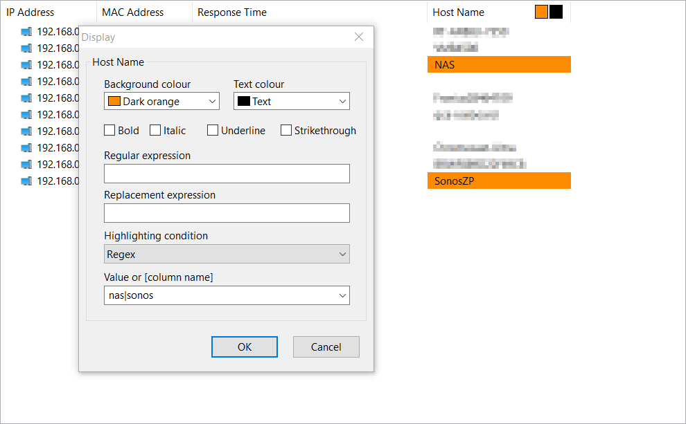 Highlighting Condition Value in Column Display - Network Scanner Help